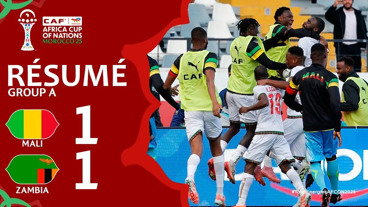 Mali - Zambie résumé vidéo du match de la CAN 2025. Match nul (1 - 1).